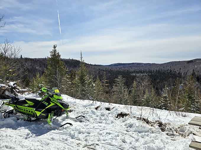 Winter transforms the park into a snowmobiler's dream, where endless white horizons replace summer's green canopy.