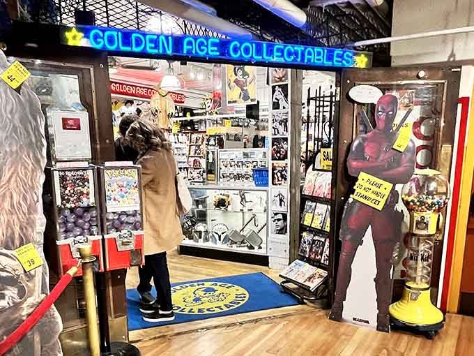 Life-size Deadpool greeting visitors ensures this isn't your average stuffy bookstore from the mall days of yore.