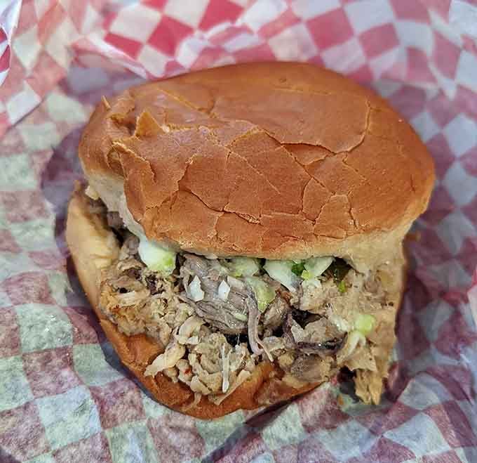 Chopped pork and vinegar slaw on a soft bun creates the holy trinity of Eastern North Carolina barbecue perfection.
