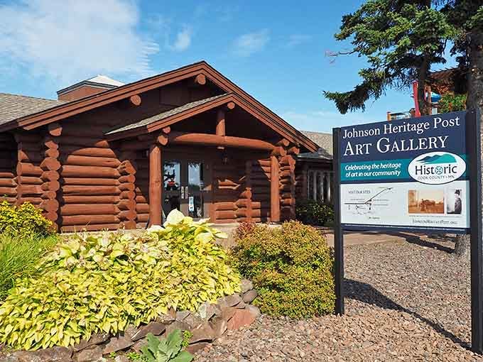 Historic log cabin craftsmanship housing contemporary art, because culture thrives in the most unexpected northern outposts.