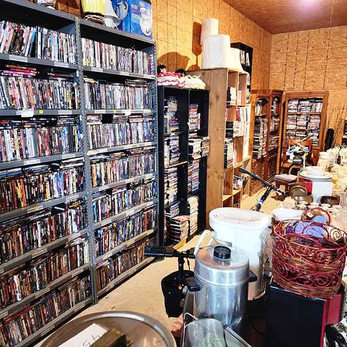 A DVD collection that could rival your local library's, back when libraries were the streaming services of choice.