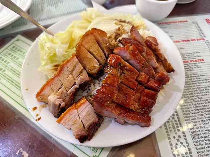 Glistening roast pork over rice proves that sometimes the simplest combinations are the most devastating.