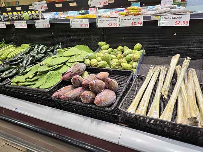 Fresh produce that looks like it belongs in a botanical garden, not your shopping cart, awaits discovery.