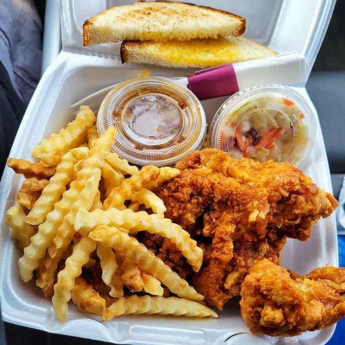 Crinkle-cut fries, grilled cheese, and broasted chicken create the holy trinity of drive-in dining done absolutely right.