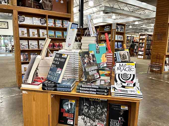 New releases and staff picks remind you that even discount bookstores celebrate the joy of fresh stories.