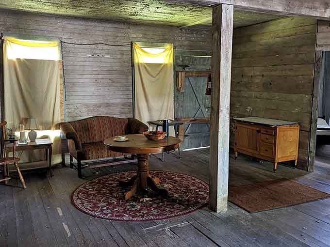 Period furniture sits frozen in time, waiting for families that moved away generations ago to return.