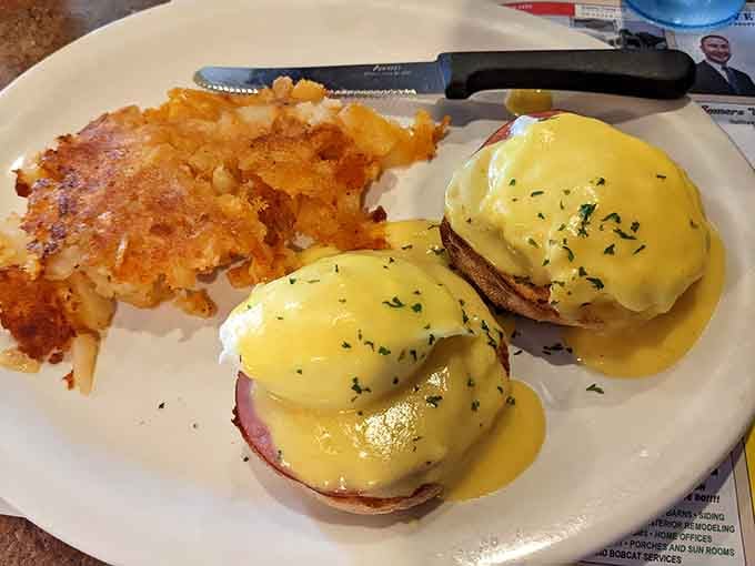 Eggs Benedict done right, with hollandaise so good you'll consider ordering a side cup to drink.