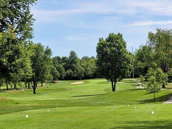 Ellsworth Meadows Golf Club spreads out like a green carpet, minus the vacuum cleaner required for maintenance.