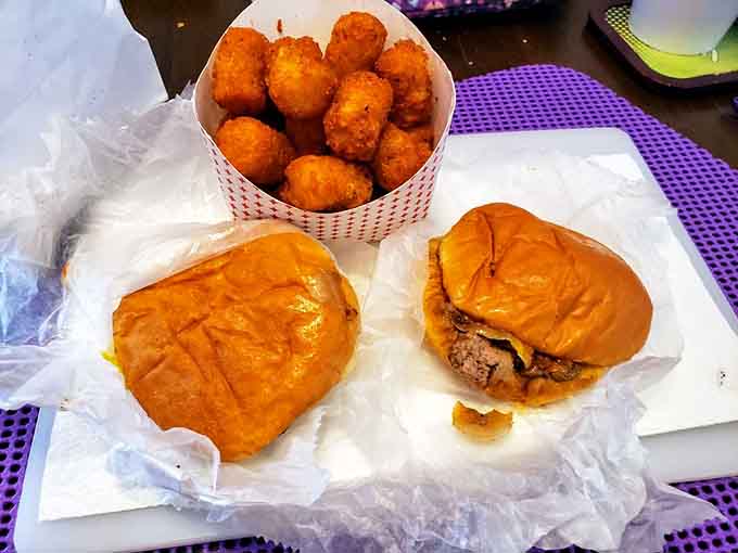 Sliders and golden tater tots proving that good things really do come in small packages.