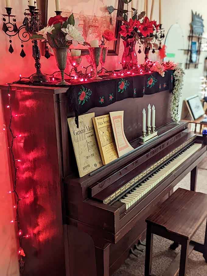 This antique piano allegedly plays phantom melodies when no living soul sits at the keys, naturally.