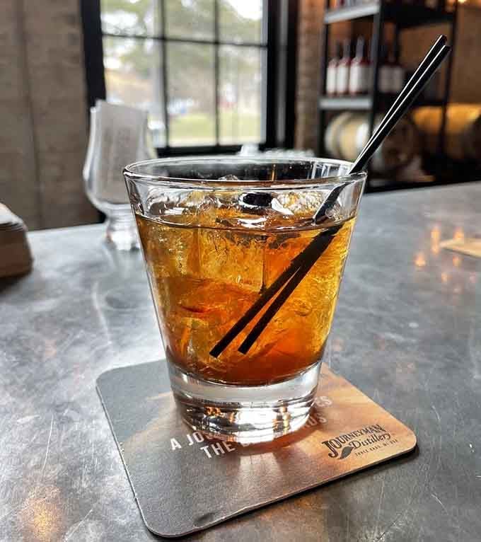 A proper Manhattan in a rocks glass means someone here understands that classics never go out of style.