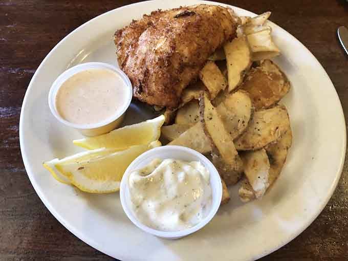 Golden, crispy fish and chips that would make any Dubliner nod approvingly while reaching for the tartar sauce.