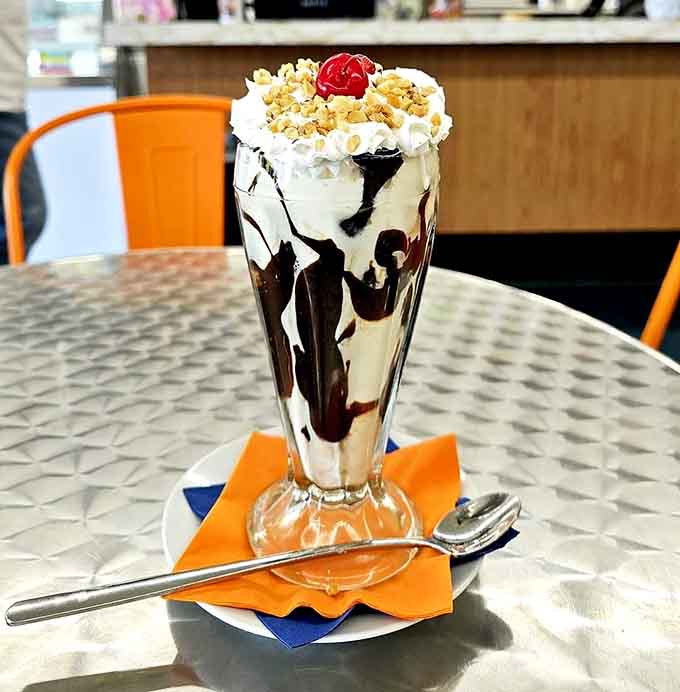 That classic chocolate shake in the vintage glass proves some things genuinely never need improving or updating.