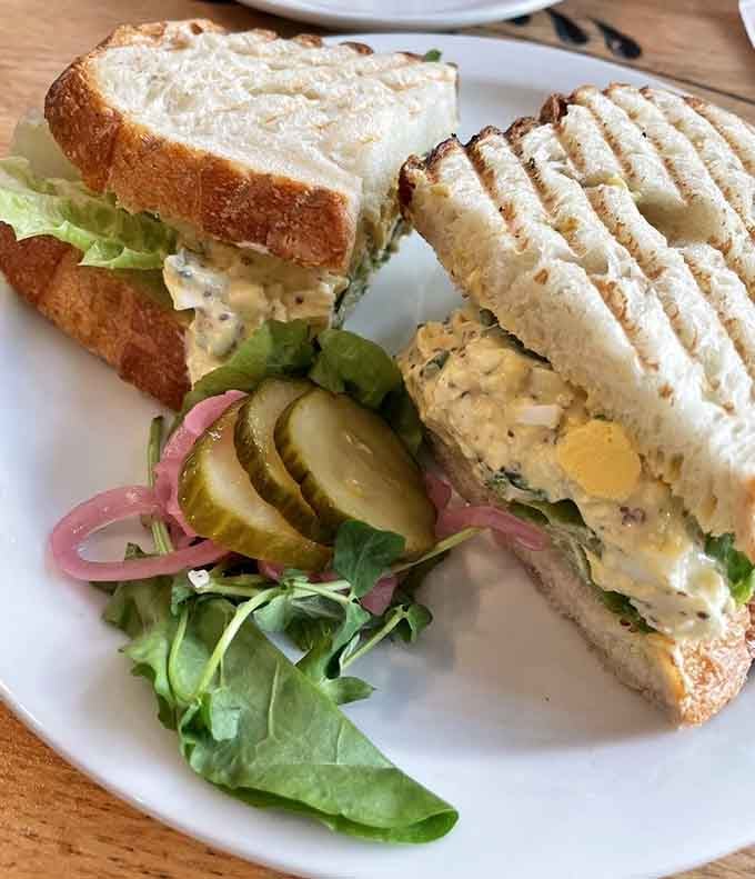Two perfectly grilled sandwiches proving that egg salad deserves way more respect than it usually gets.