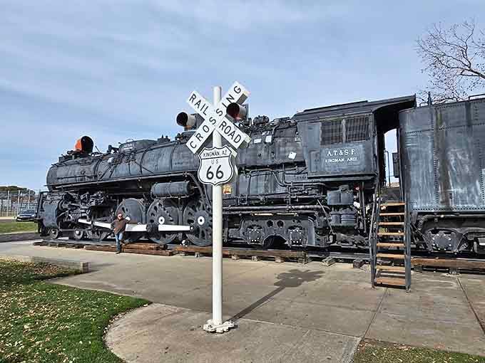 Nothing says "we mean business about history" quite like parking a massive steam locomotive right in the middle of town.