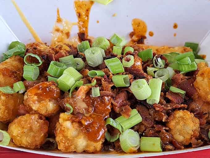 These loaded tots topped with bacon and green onions are what happens when comfort food gets a standing ovation.