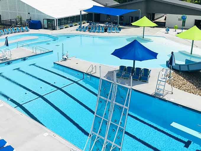 The Kirksville Aquatic Center offers Olympic-sized fun for families, complete with enough blue umbrellas to shade a small village.