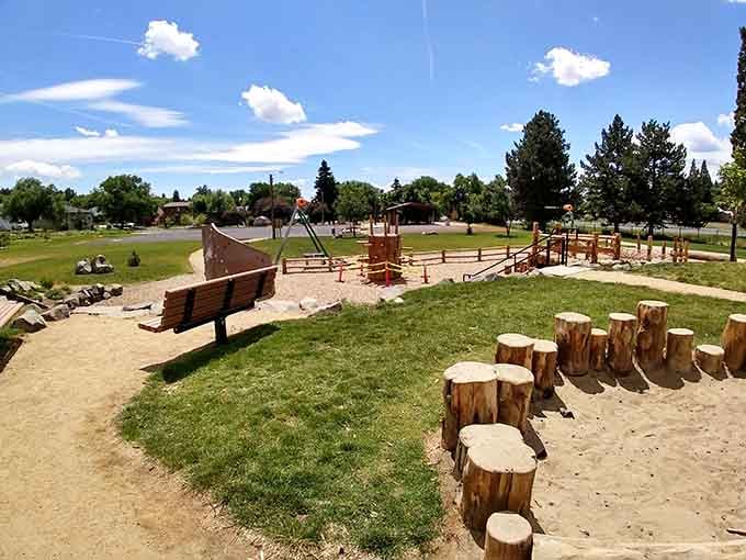 Creative playgrounds built from natural materials remind kids that fun doesn't require batteries or WiFi.