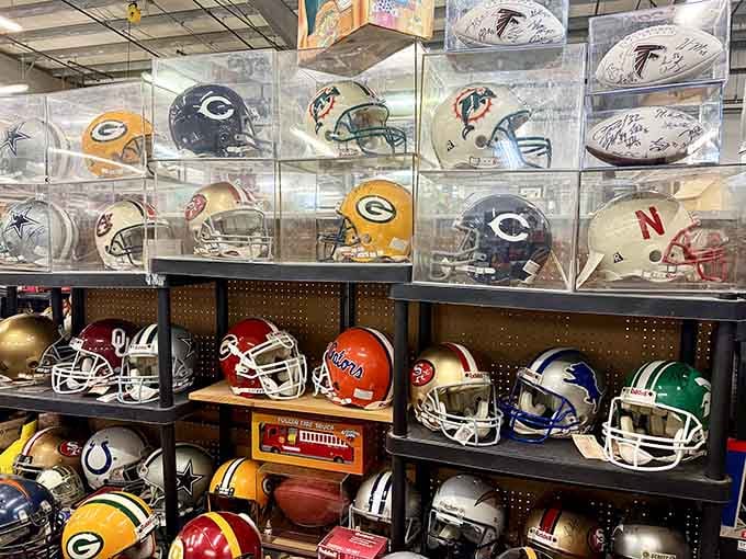 Football fans, prepare to lose your mind over this helmet collection that spans decades of gridiron glory and nostalgia.