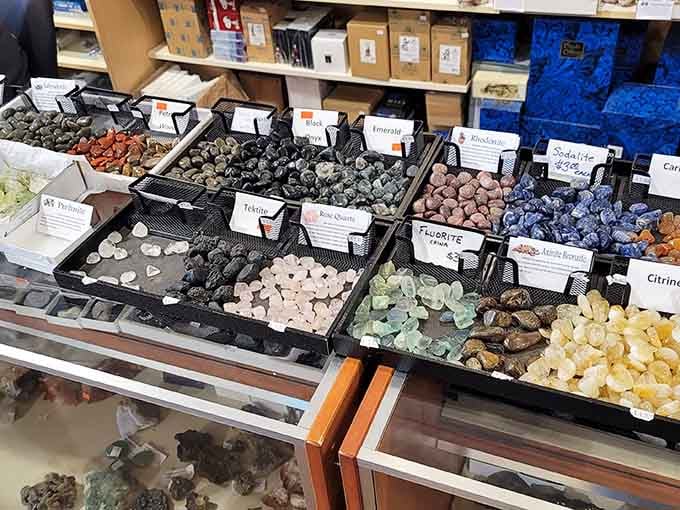 Gemstones and minerals add unexpected sparkle to your shopping day beyond the usual retail offerings.