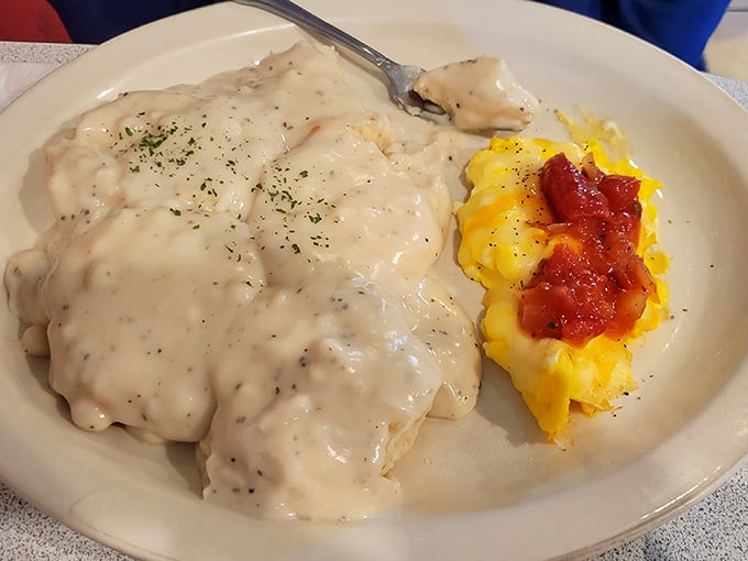 Biscuits drowning in sausage gravy is the kind of comfort food that makes you understand why diners are American institutions.