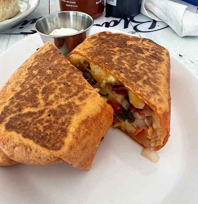 That burrito isn't messing around, folks. It's stuffed with enough good stuff to fuel your entire mountain adventure.