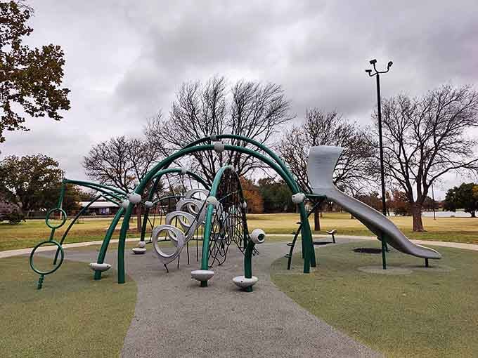 Sculptural playground equipment that looks like modern art but actually encourages kids to move and play.