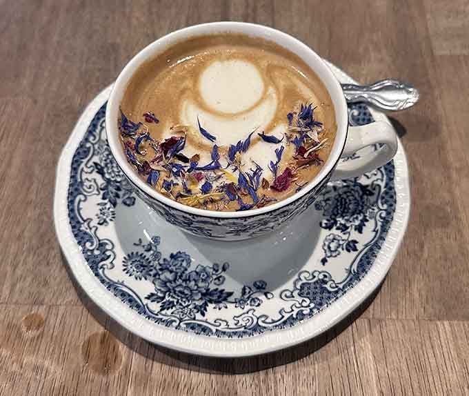 Sometimes the best things come in small packages, like this cortado topped with delicate lavender that means serious business.