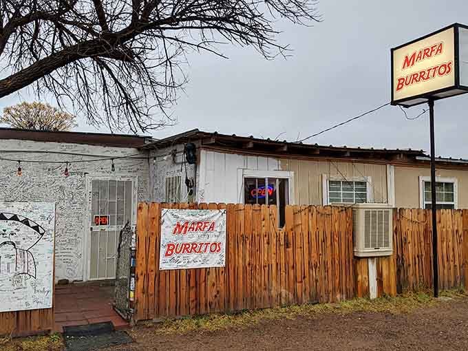 The humble exterior of Marfa Burritos conceals breakfast magic that'll fuel your entire day of desert exploration.