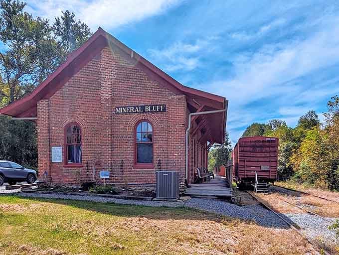The historic Mineral Bluff Depot stands proudly, reminding us when trains connected these mountain communities to the wider world.
