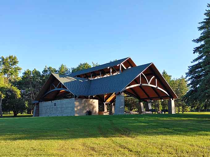 Gooseberry Mound Park's striking pavilion provides shelter and beauty, proving public spaces deserve architectural ambition and community investment.