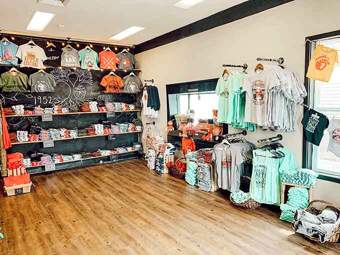 Festival merchandise galore, where you can stock up on enough apple-themed gear to last until next September.