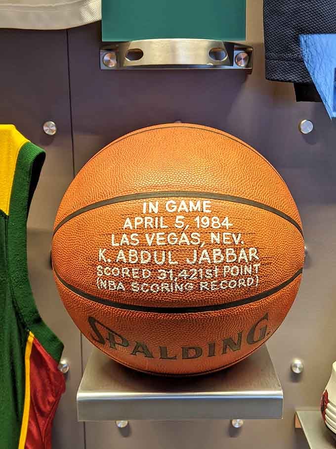 Kareem's record-breaking ball sits preserved like the precious artifact it truly is, commemorating an unforgettable Vegas night.