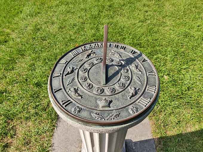 A sundial reminding you that time moves slower when you're surrounded by this much beauty.