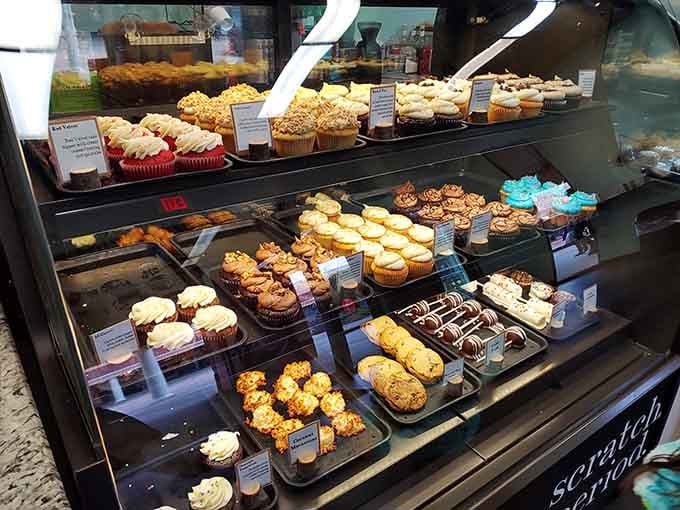 Fresh-baked cupcakes and pastries provide essential fuel for marathon shopping sessions because calories don't count at outlets.