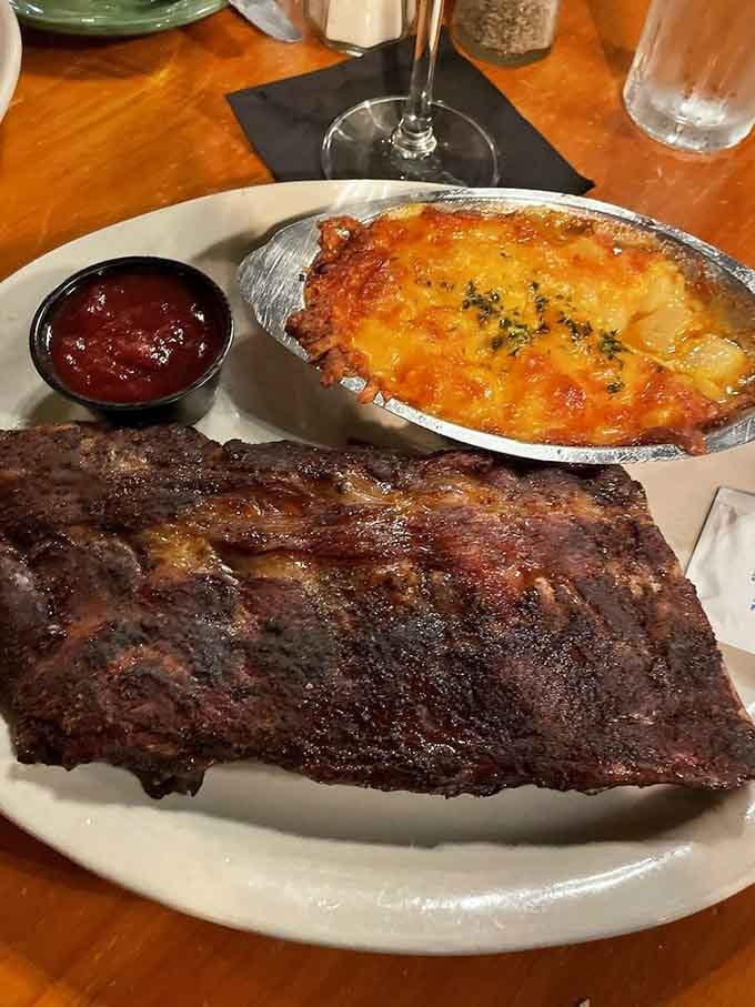 Those ribs with bubbling au gratin potatoes could make a vegetarian reconsider their life choices, just saying.