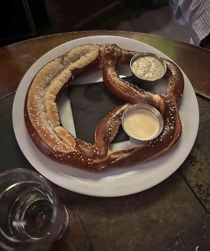 This jumbo Bavarian pretzel could double as a life preserver, soft and warm with that essential salt.