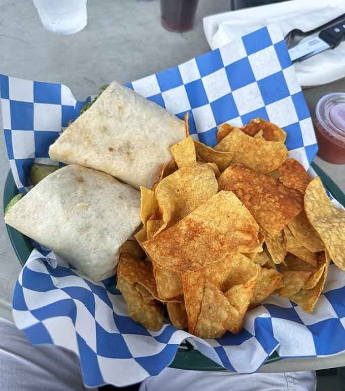 The Steak Wrap comes with enough fries to make you forget you're at a winery, not a steakhouse.