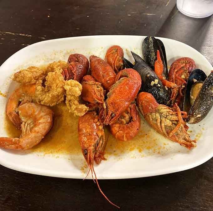 Crawfish, shrimp, and mussels creating a seafood symphony that would make any coastal restaurant jealous of landlocked Jonesboro.