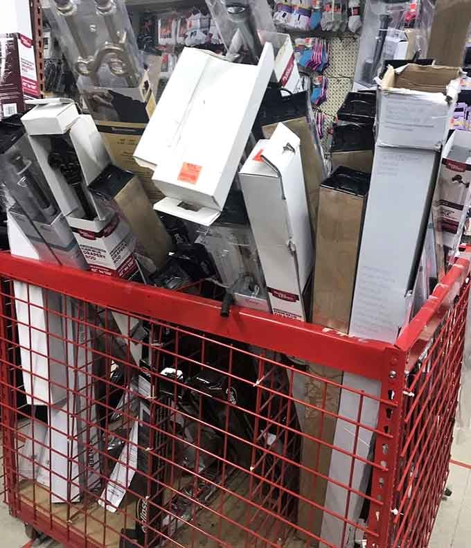 Curtain rods and home essentials piled high, proving that redecorating doesn't require a second mortgage after all.