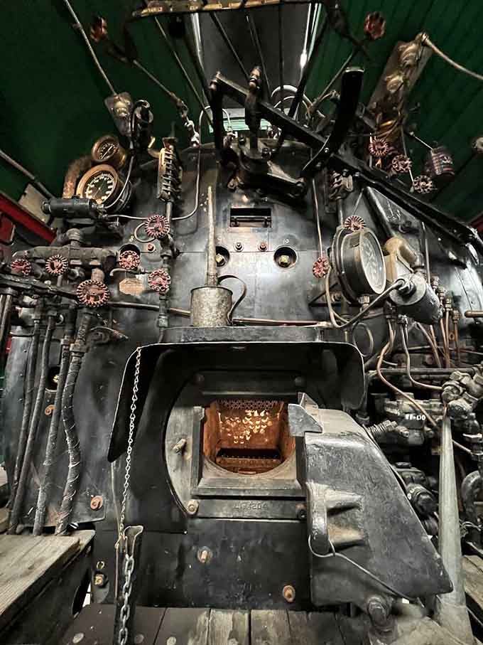 The engine room: where mechanical poetry happens, all levers and gauges and the promise of adventure on rails.