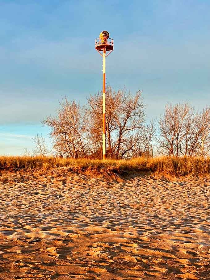 Even the lifeguard stations stand ready to watch over swimmers braving Superior's refreshing waters.