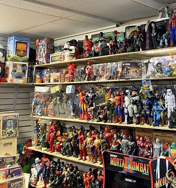 Action figures assembled like the world's most colorful army, ready to defend your nostalgia from boring adulthood.