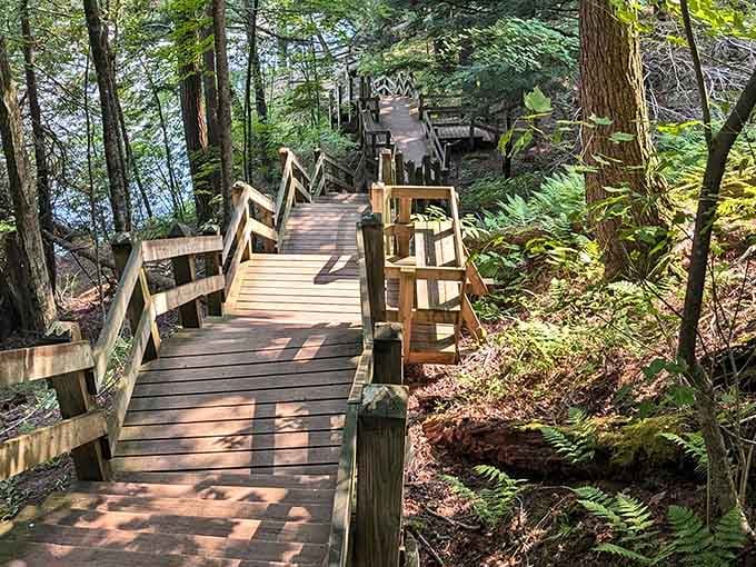 Staircases through the forest make you feel like you're in a fairy tale, minus the questionable talking animals.