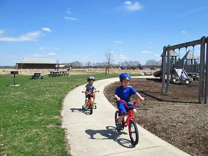 Young adventurers cruise the paths, proving that exploring history doesn't require a driver's license or caffeine.