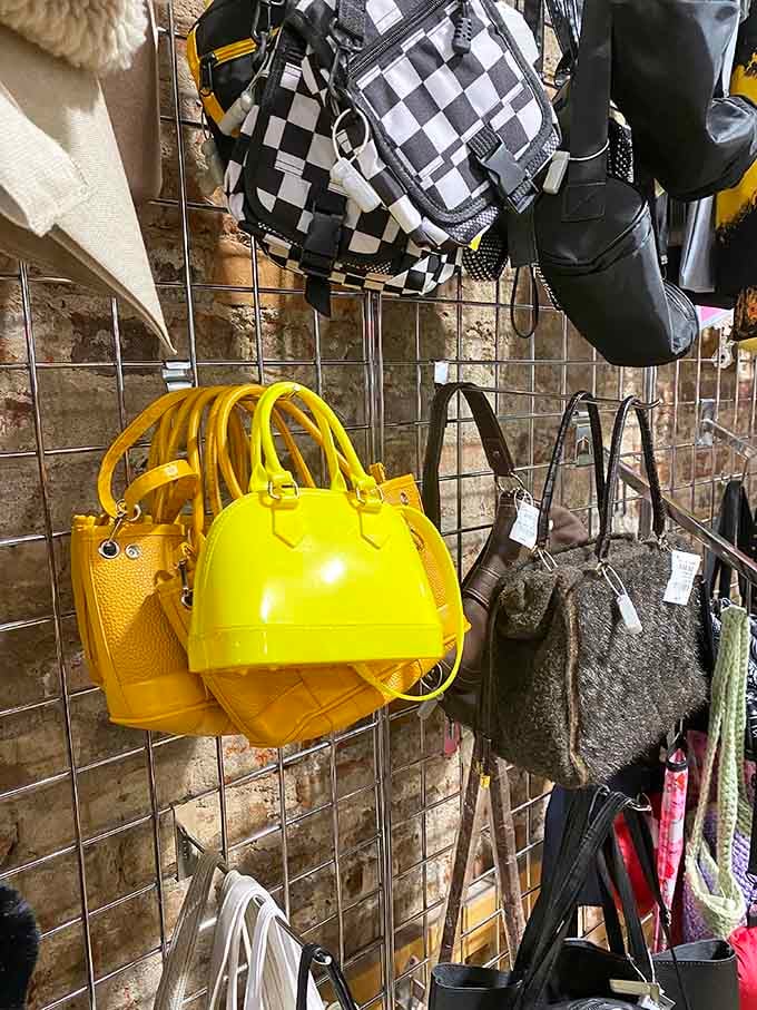 That yellow handbag is screaming "buy me" louder than a toddler in a toy store aisle.