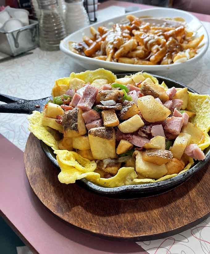 The Country Skillet arrives like a breakfast superhero, ready to rescue you from your morning hunger with style.