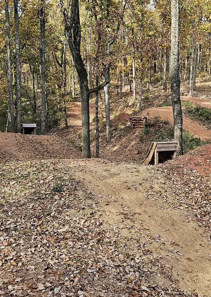 Wooden features nestled among fall foliage offer riders creative challenges that test skill and nerve in equal measure.