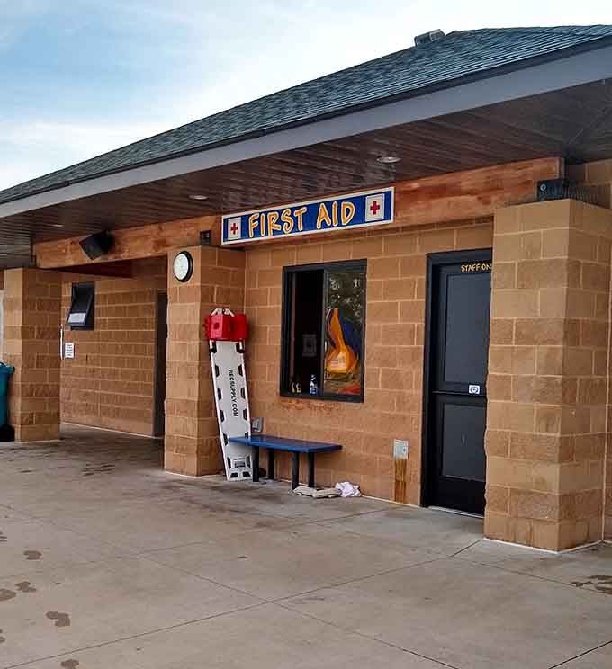 The first aid station stands ready, though you'll probably just need it for smile-related muscle strain.