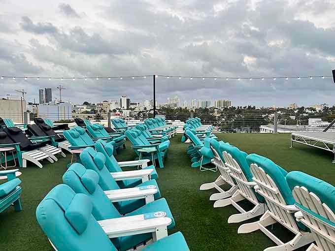 Rows of chairs waiting for movie lovers, each one offering the perfect view of cinematic magic above.